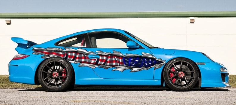 American Flag Full Color Car Side Graphics, USA Flag Car Vinyl Sticker ...