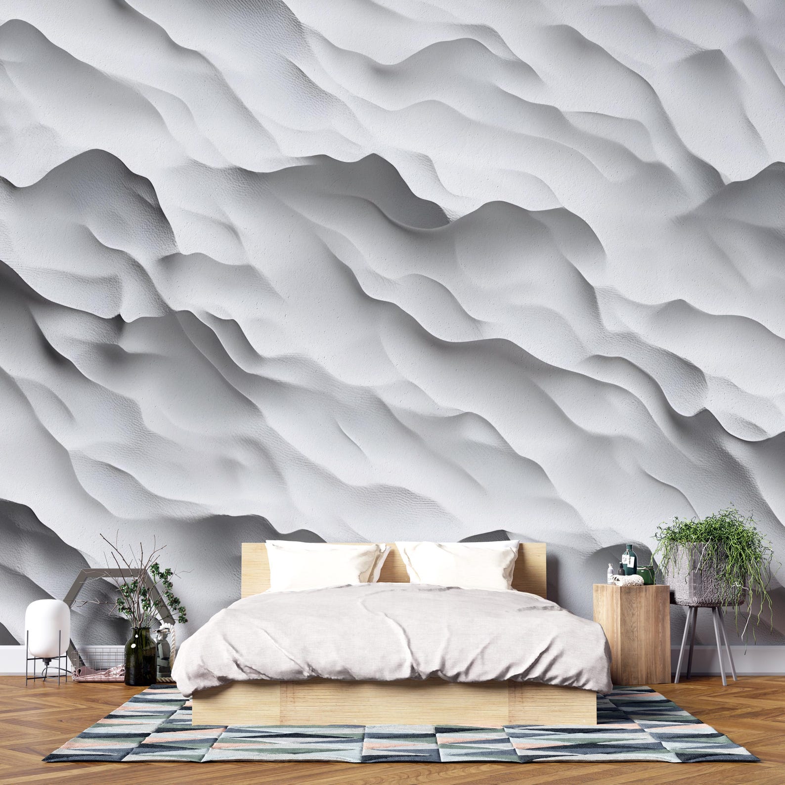 Wavy 3D Texture Wallpaper – Abstract Wave Wall Mural – Modern Illusion ...