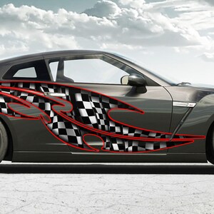 3D Checkered Flag Racing Stripes Vinyl Decal, Checkered Car Sticker ...