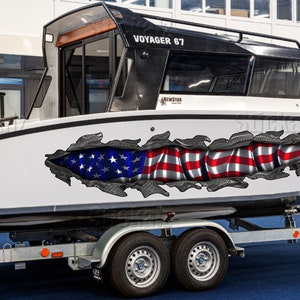 3D Watercraft Graphic USA Flag Boat Wrap Ripped Metal Full Color Speed ...