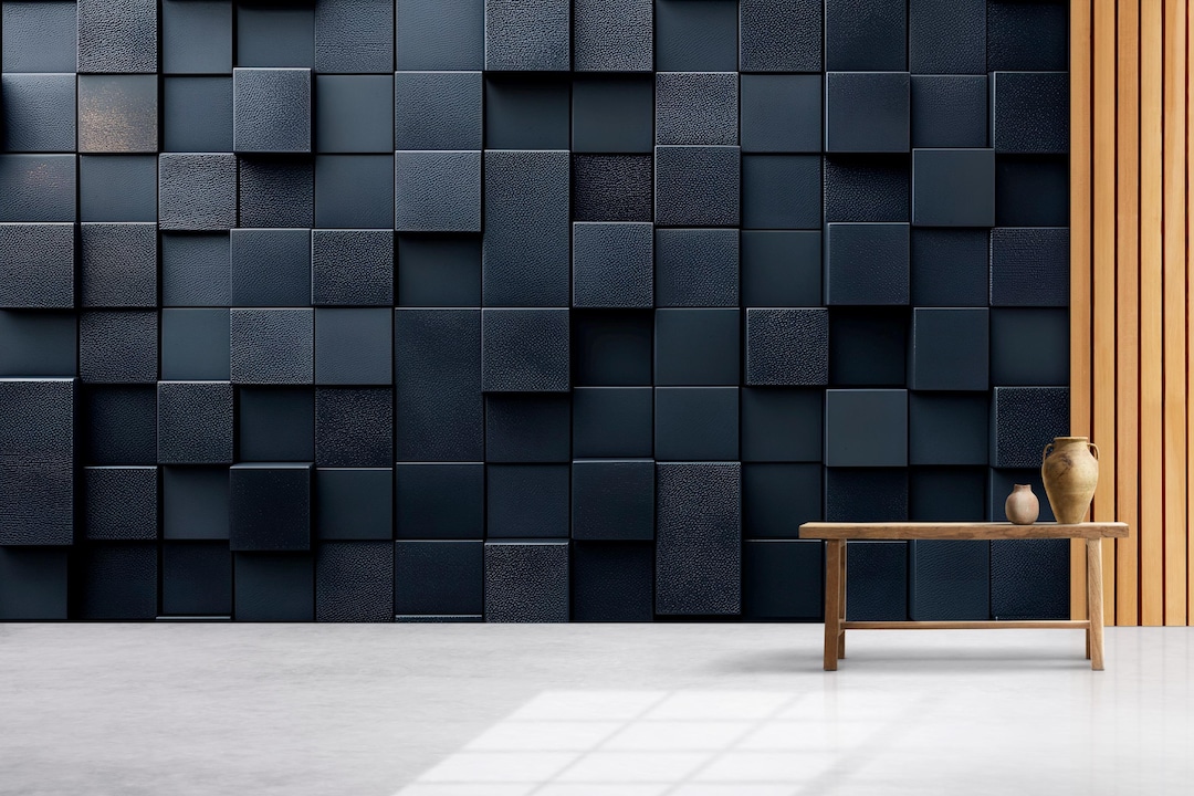 Modern 3D Black Square Wall Mural – Geometric Textured Wallpaper ...