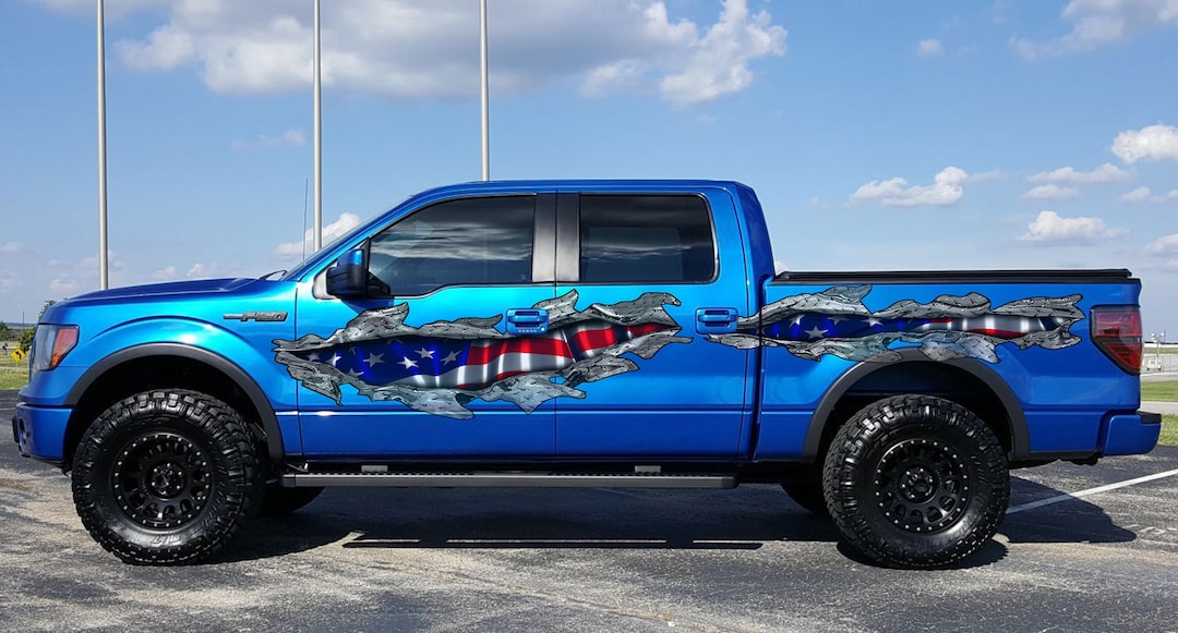 American Flag Ripped Metal Truck Decal – Patriotic USA Vinyl Graphic ...