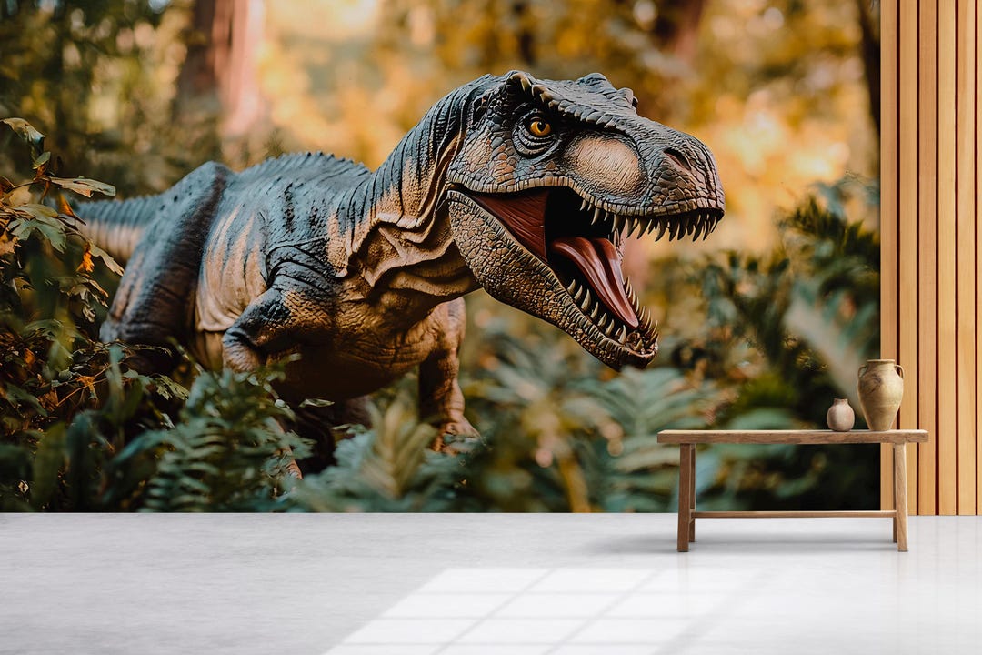 T-rex Dinosaur Wall Mural – Realistic Jungle Peel and Stick Wallpaper ...