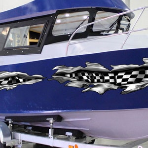 Checkered Flag Boat Full Color Vinyl Decal Ripped Metal - Etsy