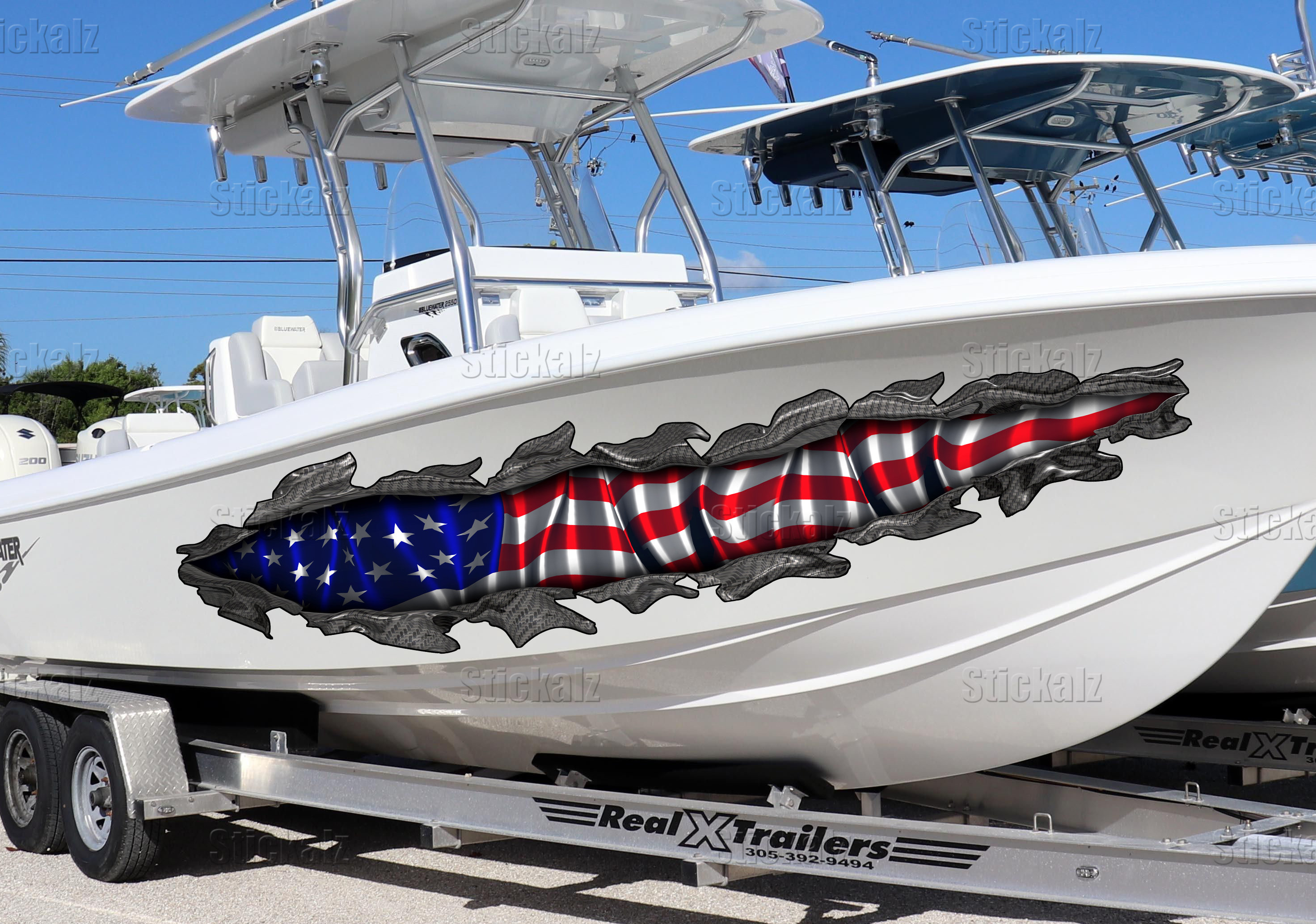 3D Watercraft Graphic USA Flag Boat Wrap Ripped Metal Full Color Speed ...