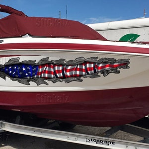 3D Watercraft Graphic USA Flag Boat Wrap Ripped Metal Full Color Speed ...