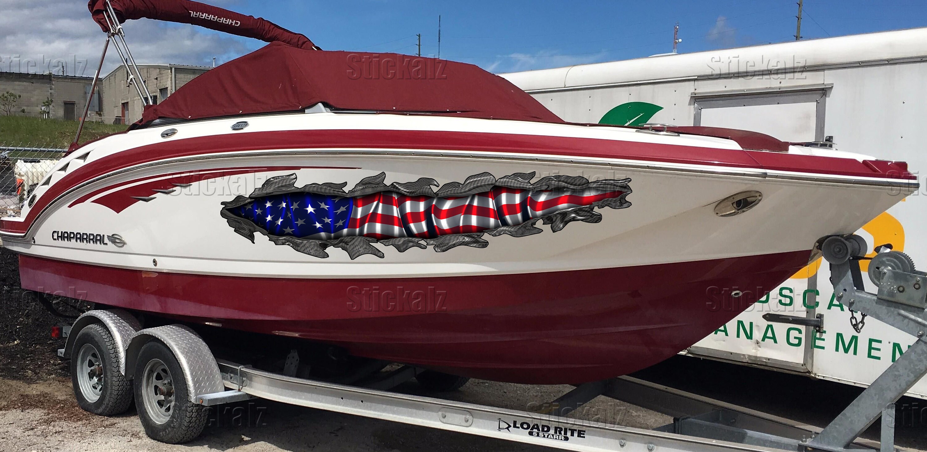 3D Watercraft Graphic USA Flag Boat Wrap Ripped Metal Full Color Speed ...