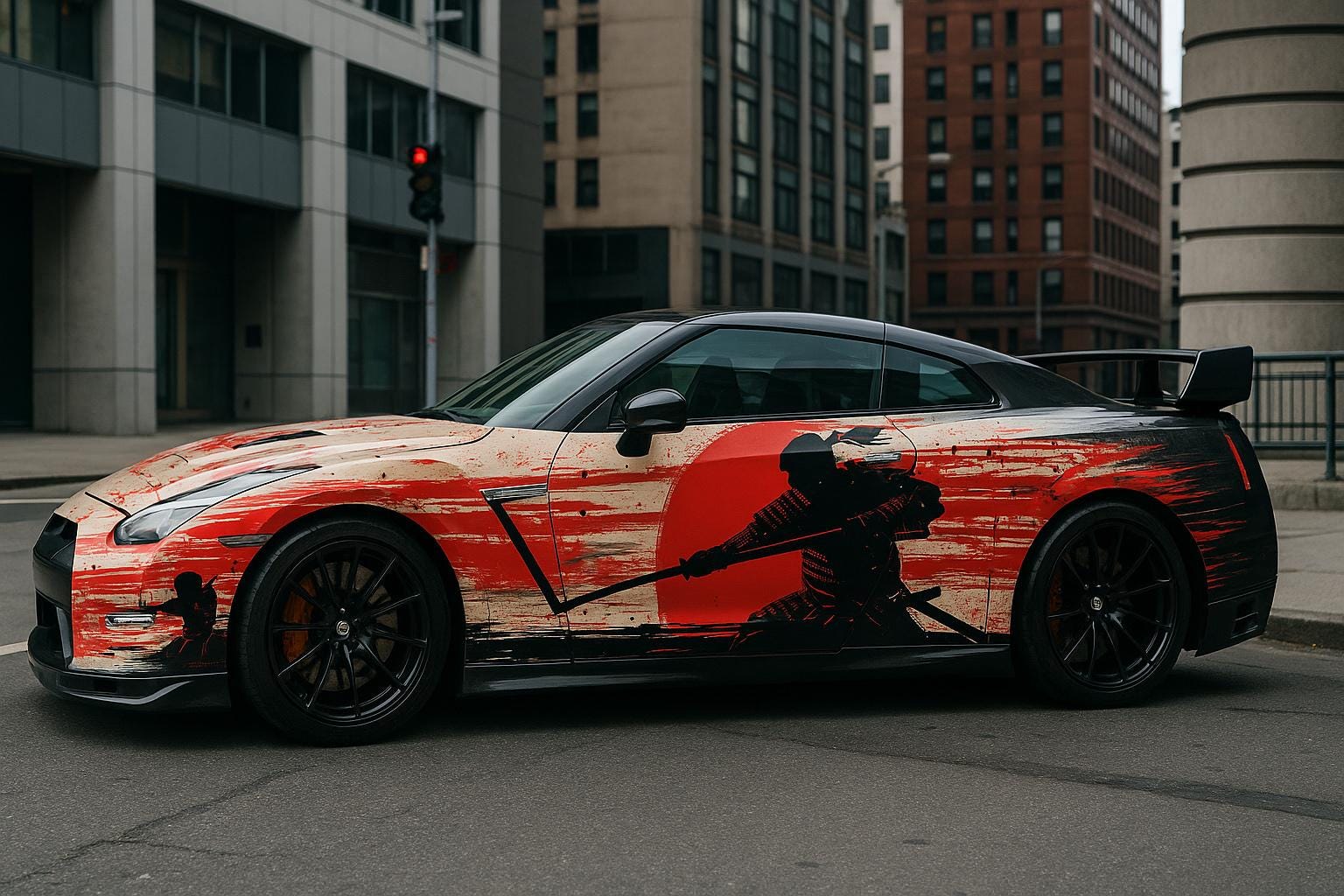 Samurai Car Wrap, Japanese Warrior Vinyl Graphics With Red Rising Sun ...