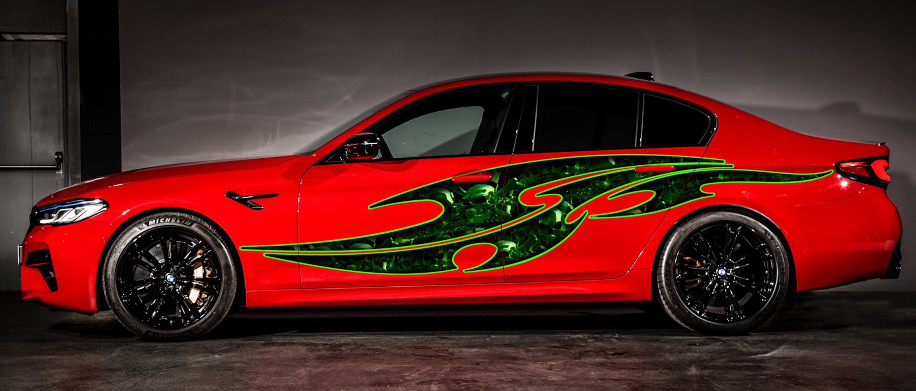 Ripped Metal Full Color Car Vinyl Design, Tribal Skull Racing Stripes ...