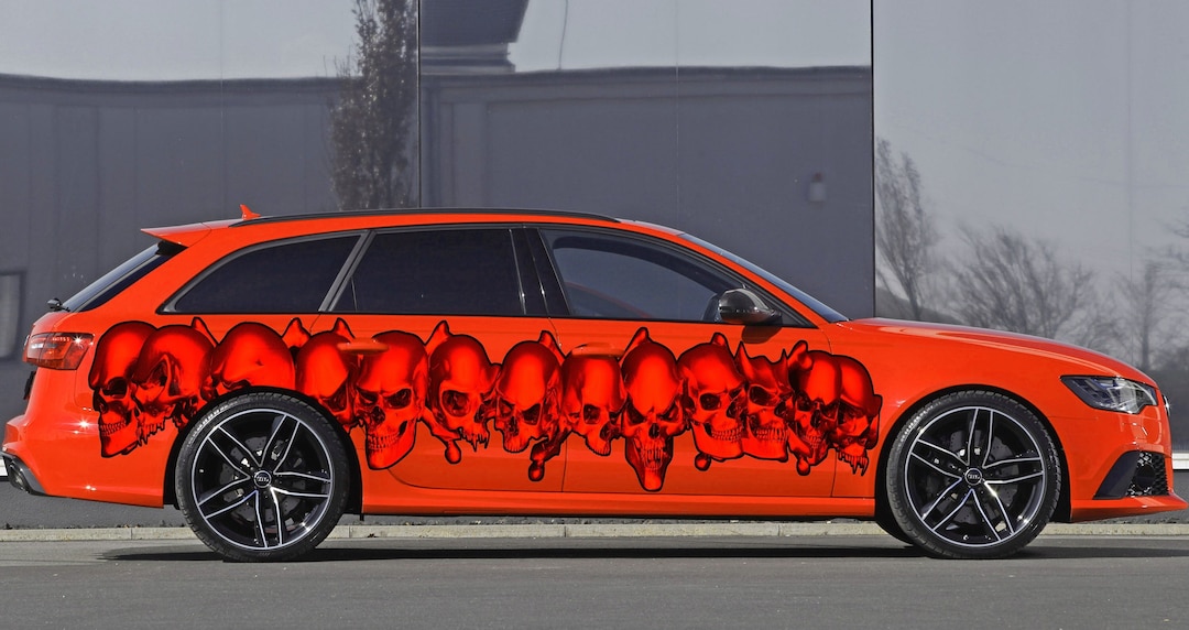 Tribal Skulls Racing Stripes Vinyl Decal, Pirate Skull Full Color Car ...