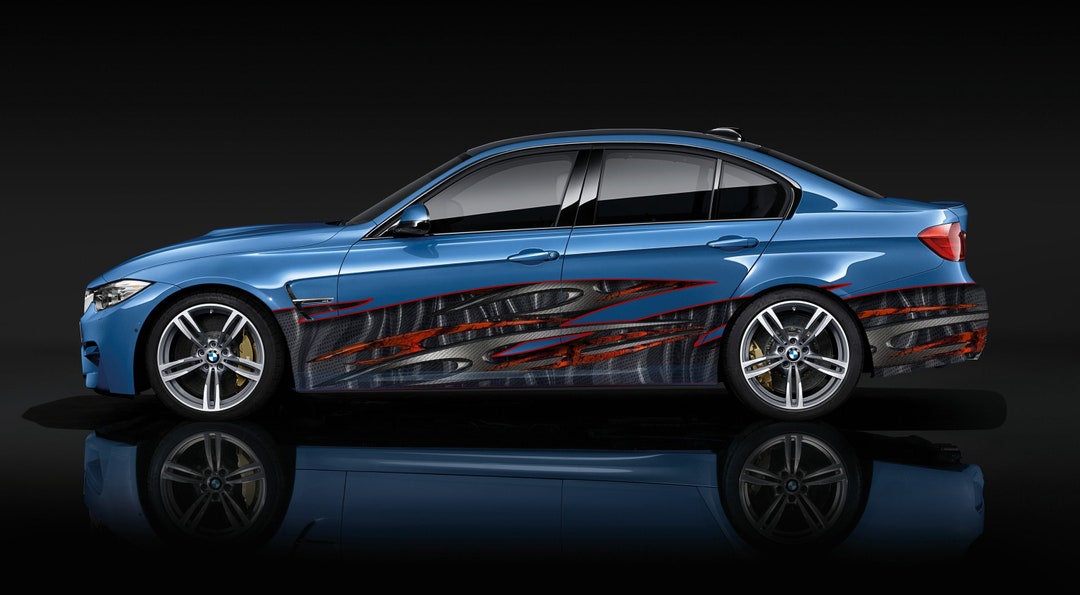 Auto Vinyl Decal, 3D Tribal Car Sticker Wrap Ripped Metal, Full Color ...