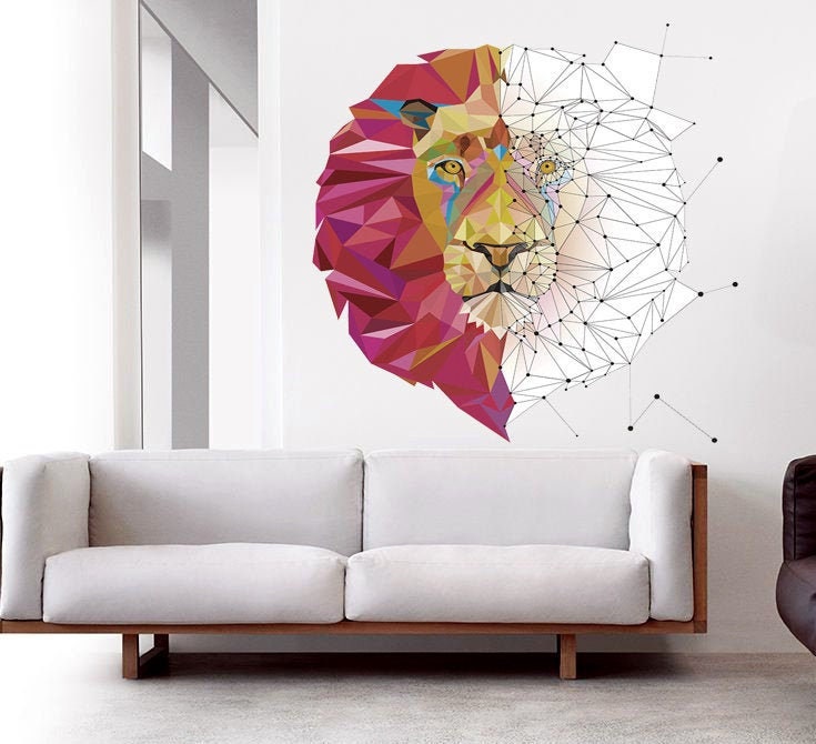 Home Décor Lion Polygon sticker,modern wall art Multi Color GD31 Lion ...