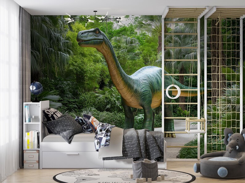 Brontosaurus Dinosaur Wall Mural – Realistic Jungle Peel and Stick ...