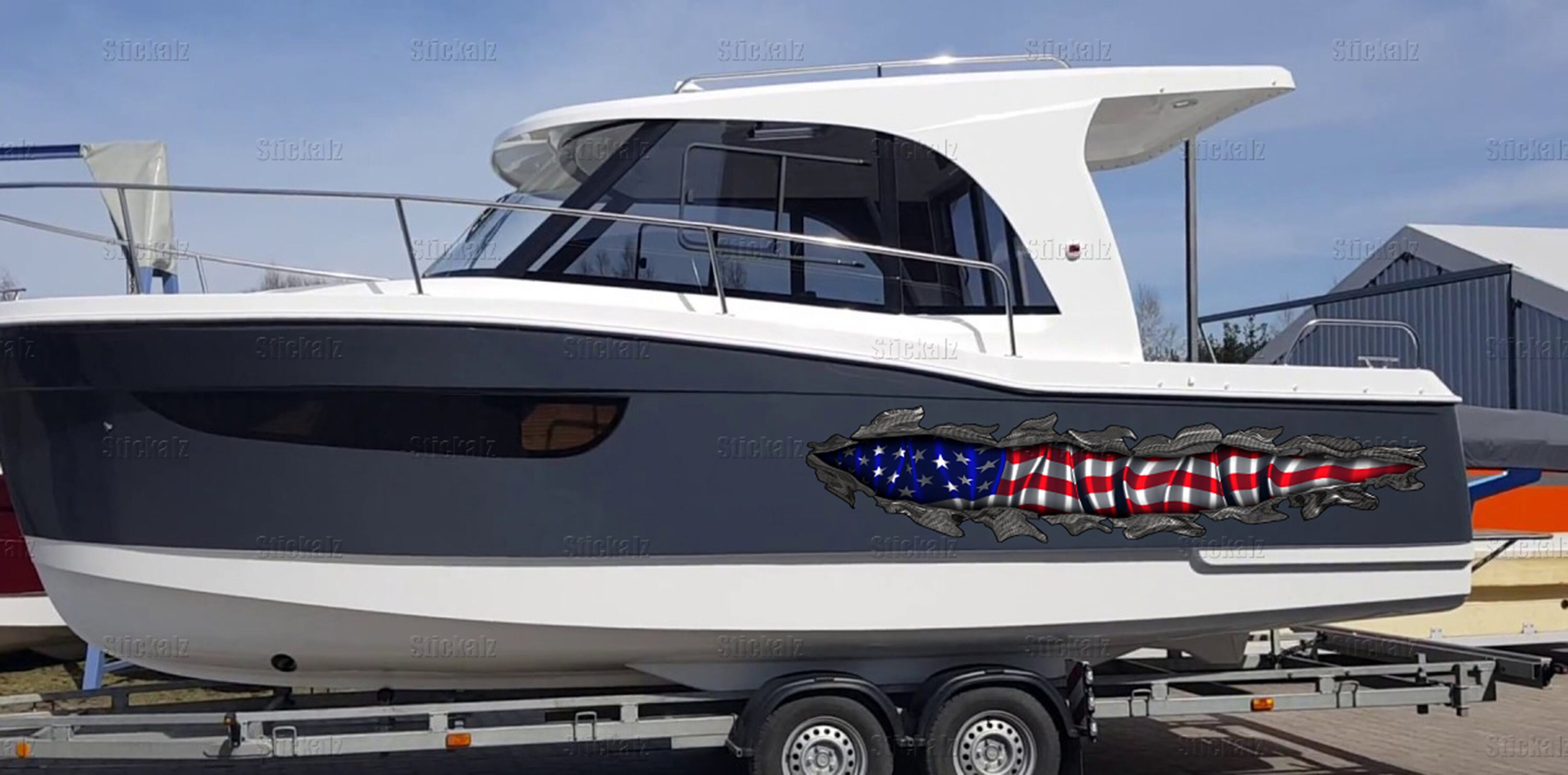 3D Watercraft Graphic USA Flag Boat Wrap Ripped Metal Full Color Speed ...