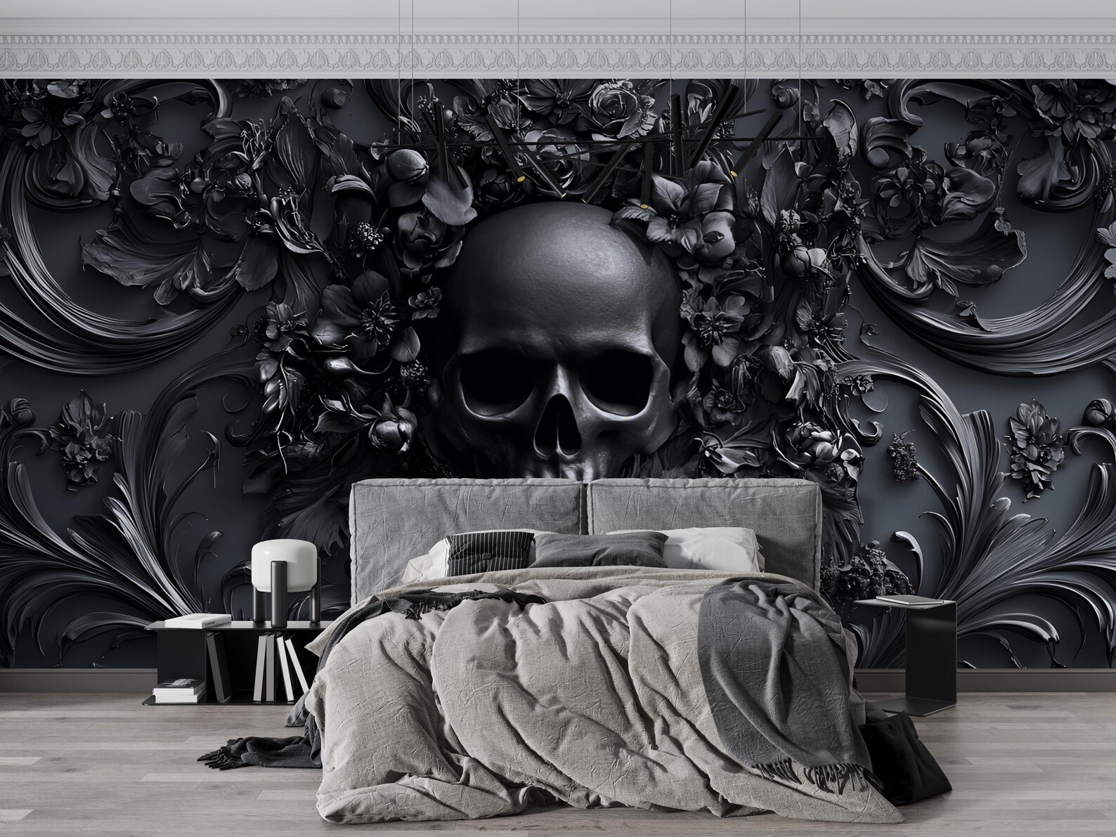 Moody Skull Wallpaper – Gothic Peel and Stick Wall Mural, Medieval ...