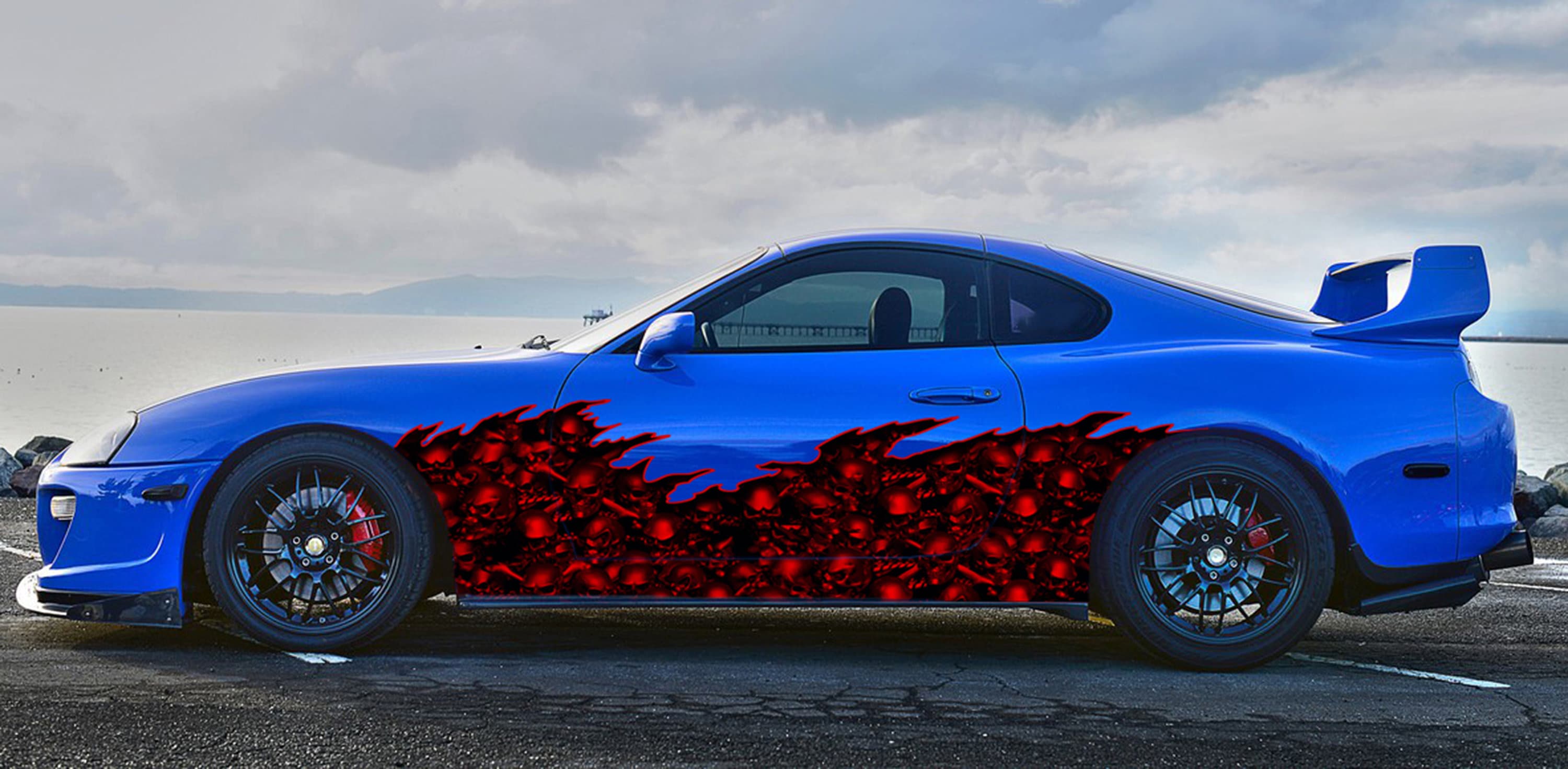 3D Skull Car Decal – Full Graphic Car Wrap, Aggressive Skull Vinyl ...