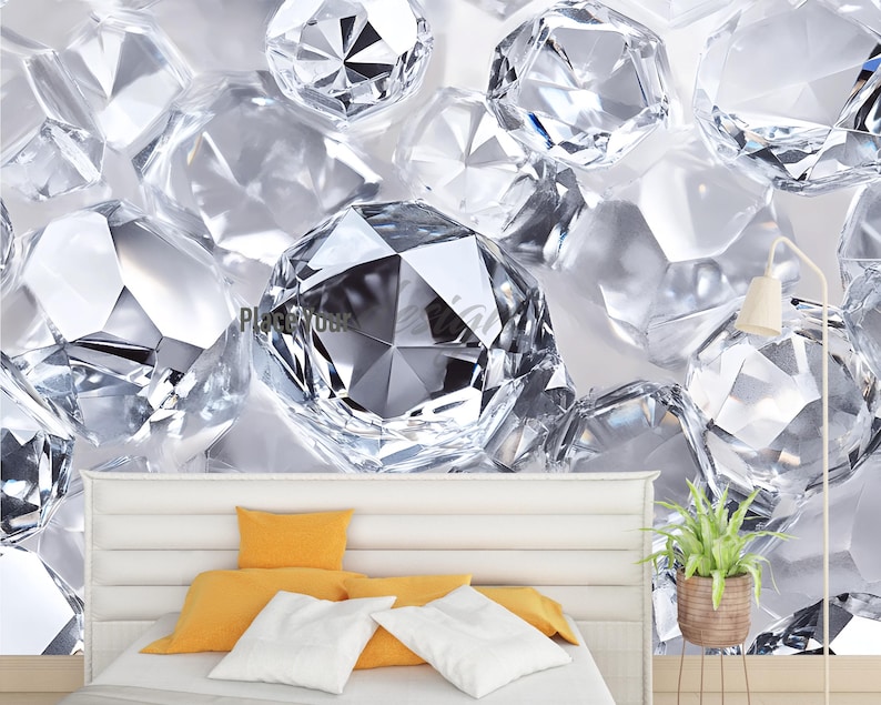 3D Diamond Wall Mural – Glam Crystal Gem Wallpaper – Luxury Decor Gift ...