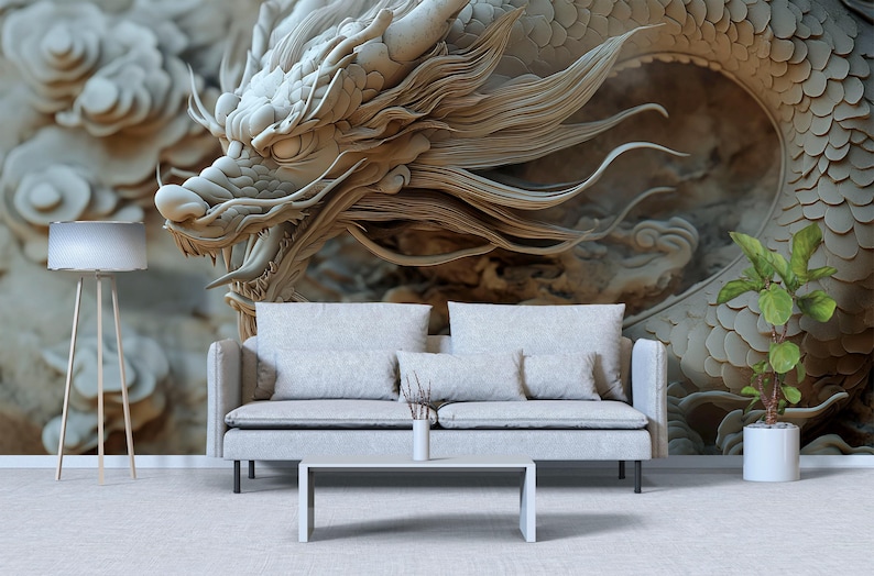 3D Dragon Wall Mural - Mythical Creature Art for Modern Home Decor ...