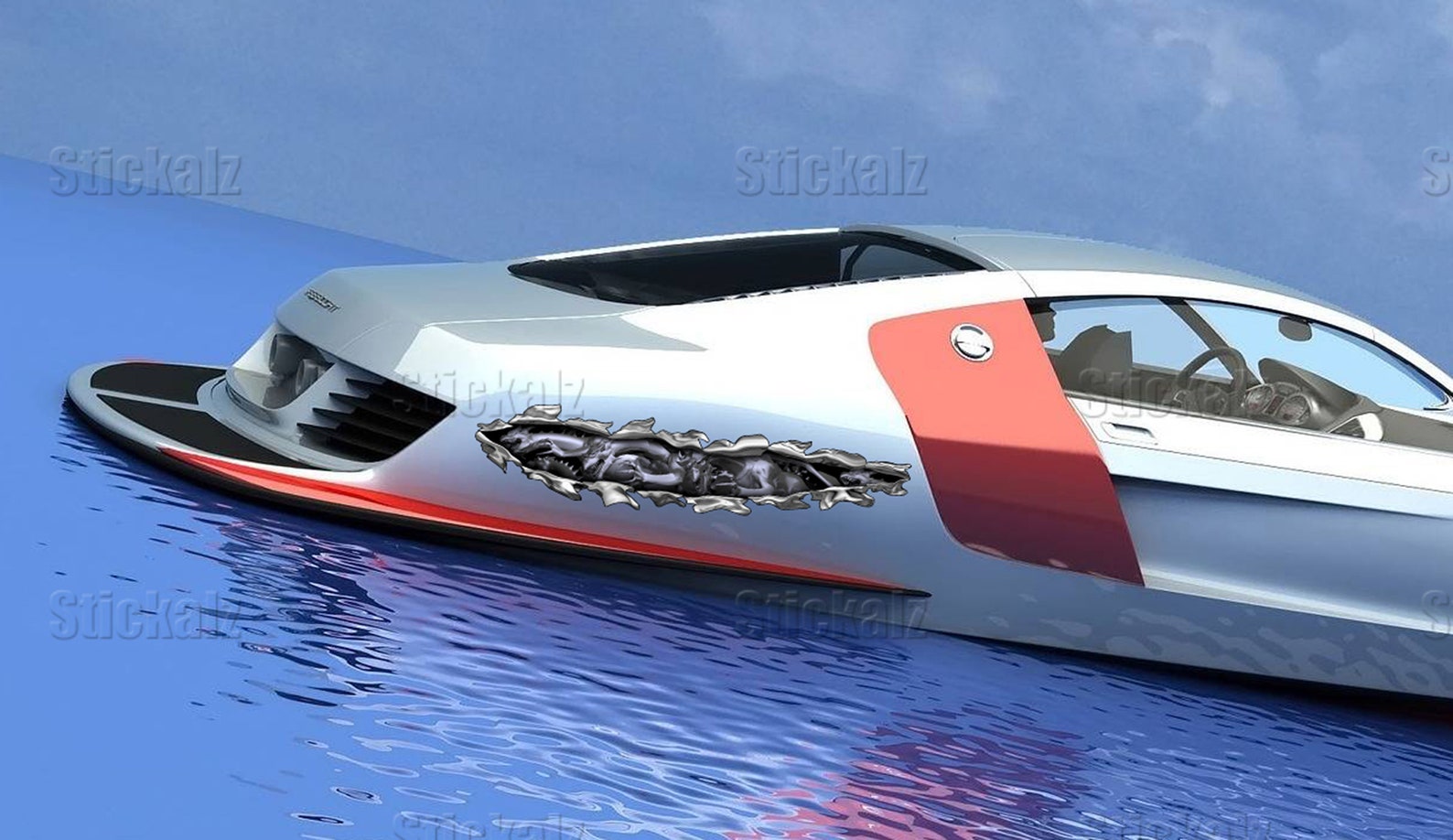 3D Watercraft Graphic Dragons Boat Wrap Ripped Metal Full Color Speed ...