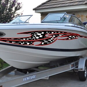 Racing Flag Boat Sticker, Checkered Flag Boat Full Color Vinyl Decal ...