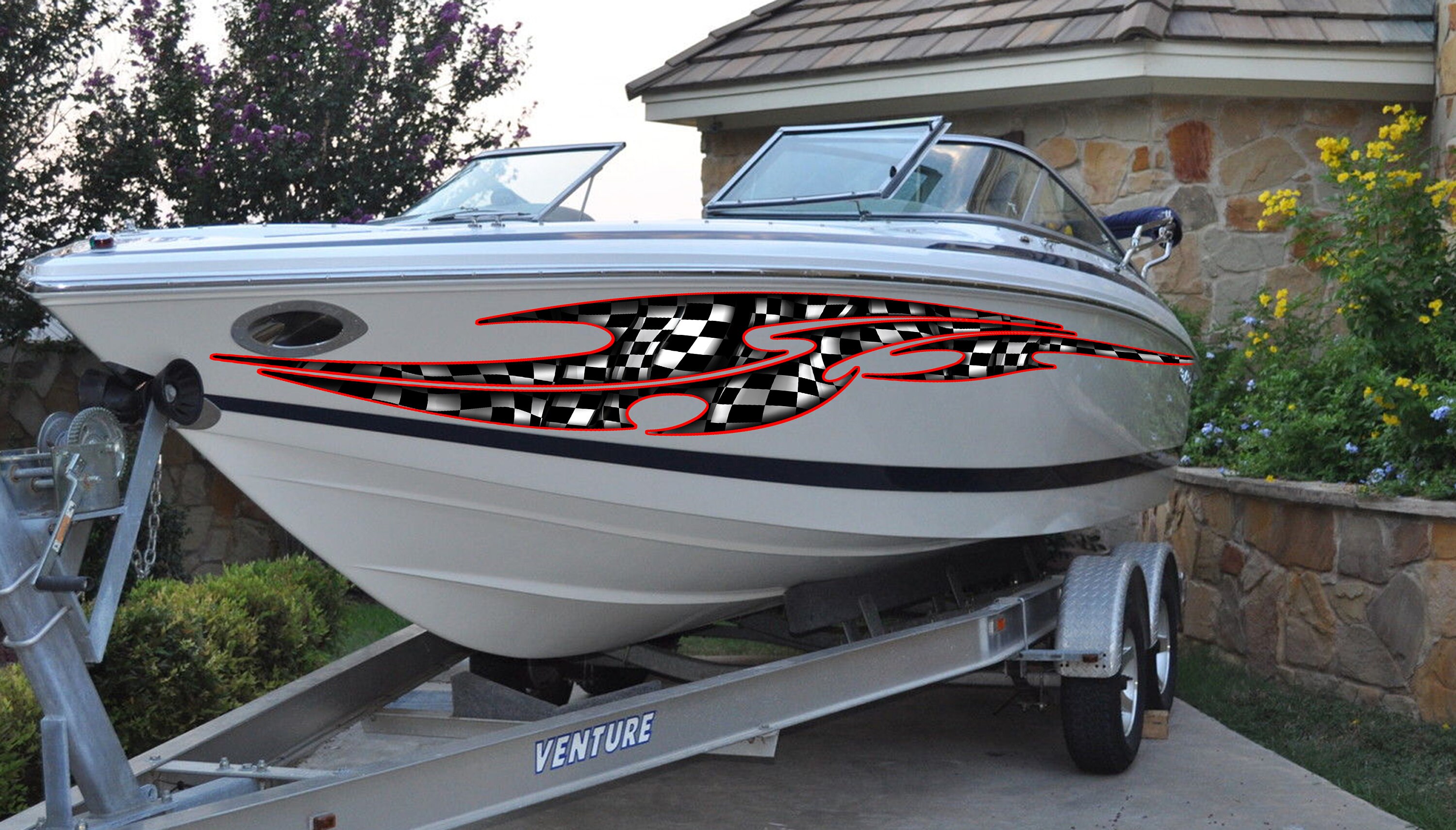 Racing Flag Boat Sticker Checkered Flag Boat Full Color Vinyl - Etsy