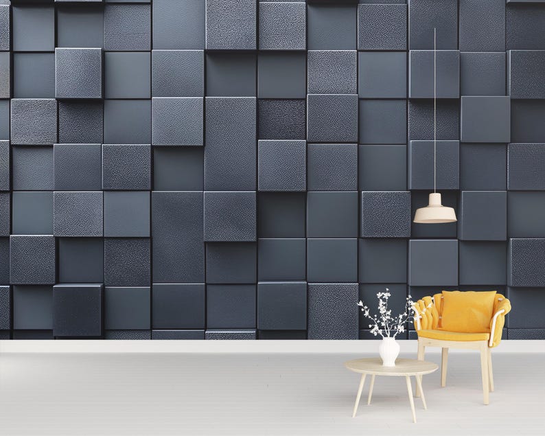 Modern 3D Black Square Wall Mural – Geometric Textured Wallpaper ...