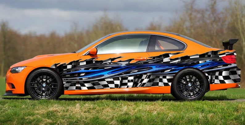 3D Racing Flag Car Decal – Tribal Checkered Flag Vinyl Wrap – Racing ...