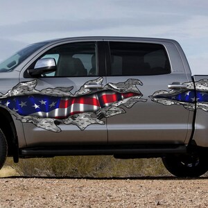 American Flag Ripped Metal Truck Decal – Patriotic USA Vinyl Graphic ...