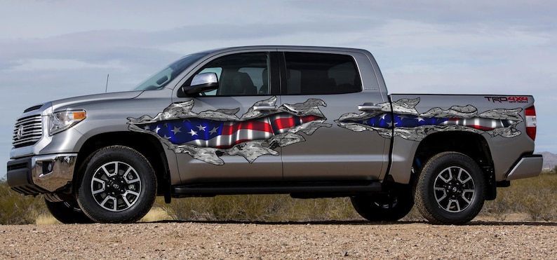 American Flag Ripped Metal Truck Decal – Patriotic USA Vinyl Graphic ...