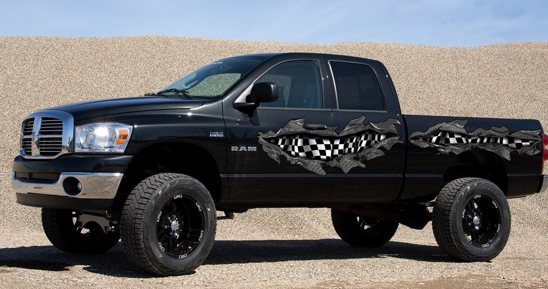 Ripped Metal Checkered Flag Street Racing Graphic, Full Color Car Vinyl ...