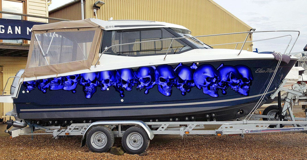 3D Skulls Yacht Vinyl Wrap, 3D Pirate Skulls Boat Decals, Pirate Skull ...