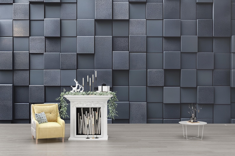 Modern 3D Black Square Wall Mural – Geometric Textured Wallpaper ...