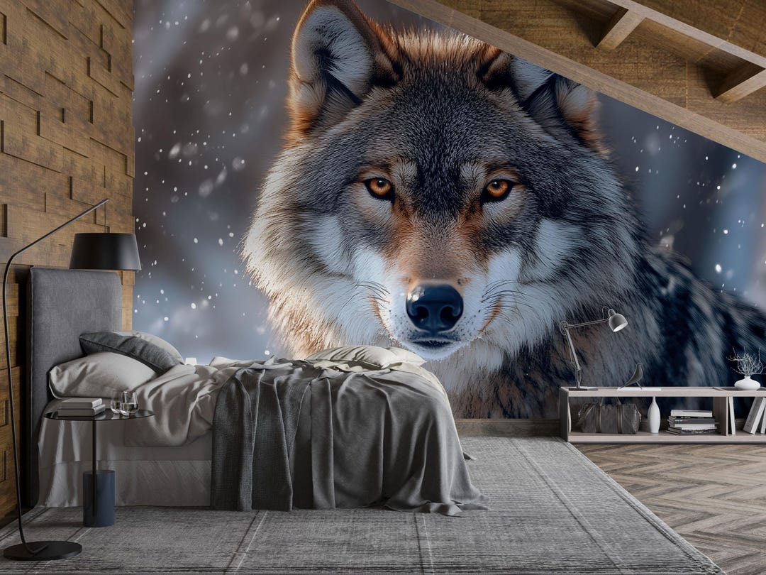 3D Wolf Wall Mural – Majestic Snowy Forest Decor, Modern Bedroom Accent ...