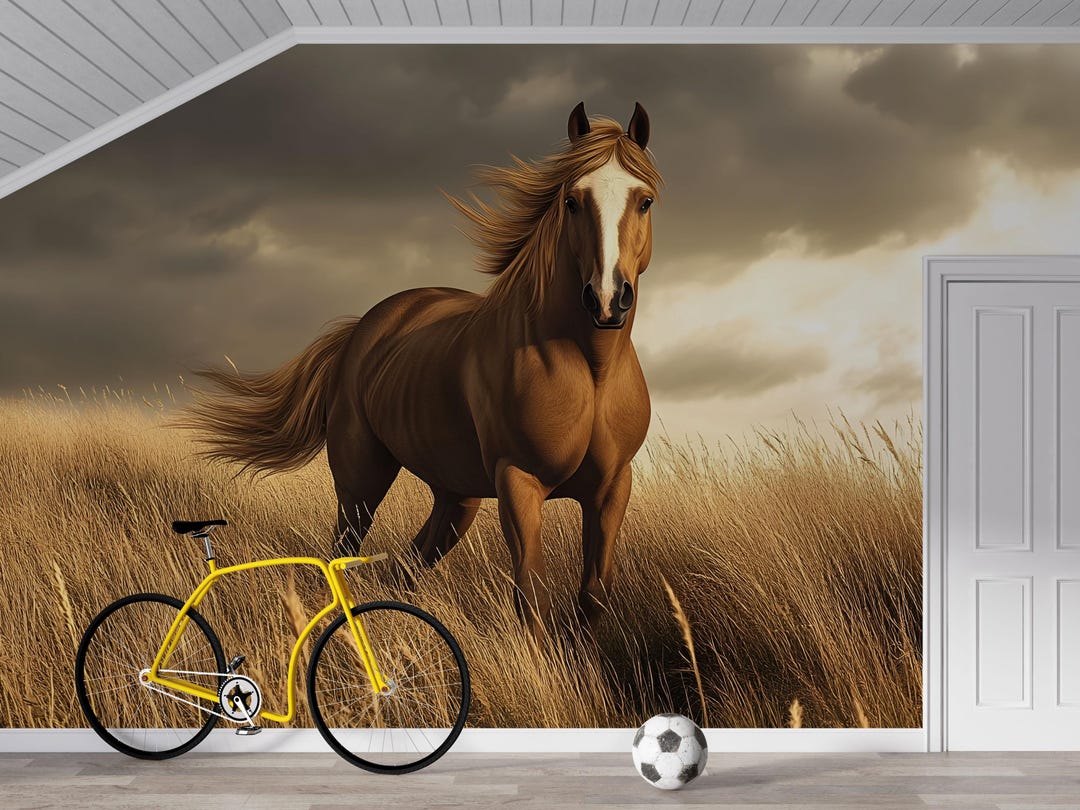 3D Running Horse Wallpaper Mural | Wild Stallion Wall Art for Boys Room ...