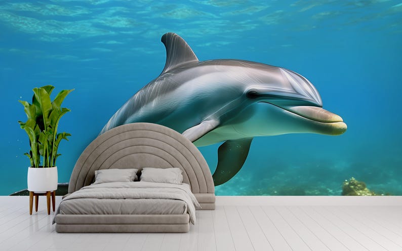 Dolphin Wall Mural – 3D Ocean Underwater Wallpaper for Kids Room, Boys ...