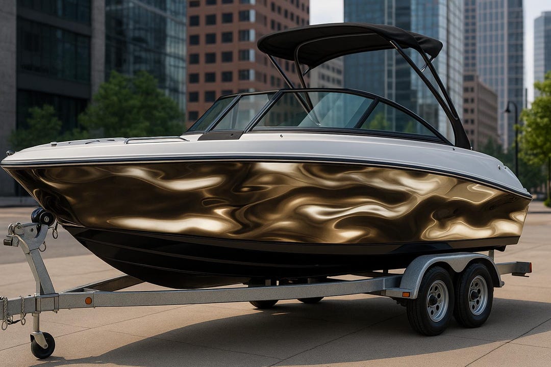 Molten Gold Boat Wrap – Luxury Metallic Fluid Design Marine Vinyl ...