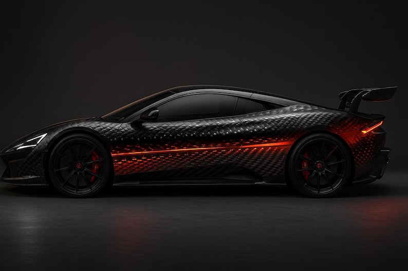 Luxury Sport Car Wrap, Black Carbon Fiber Texture With Red Glow Streak ...