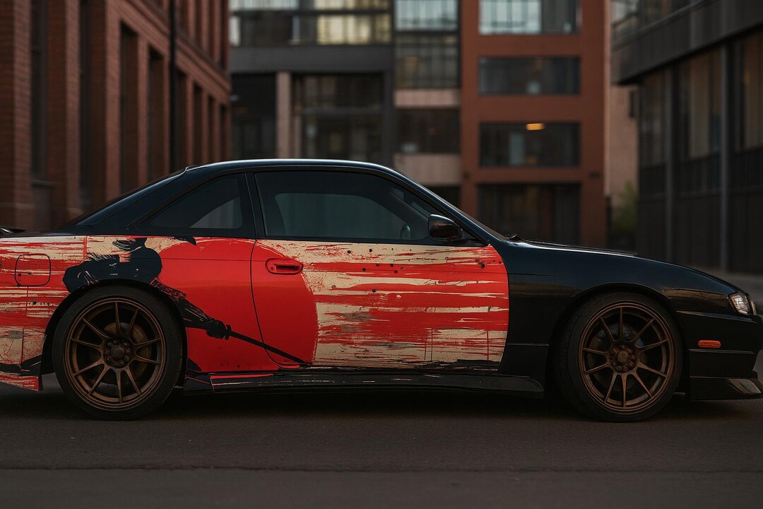 Samurai Car Wrap, Japanese Warrior Vinyl Graphics With Red Rising Sun ...