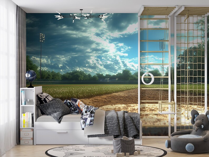 Baseball Field Wall Mural – Realistic Stadium Home Plate Wallpaper ...