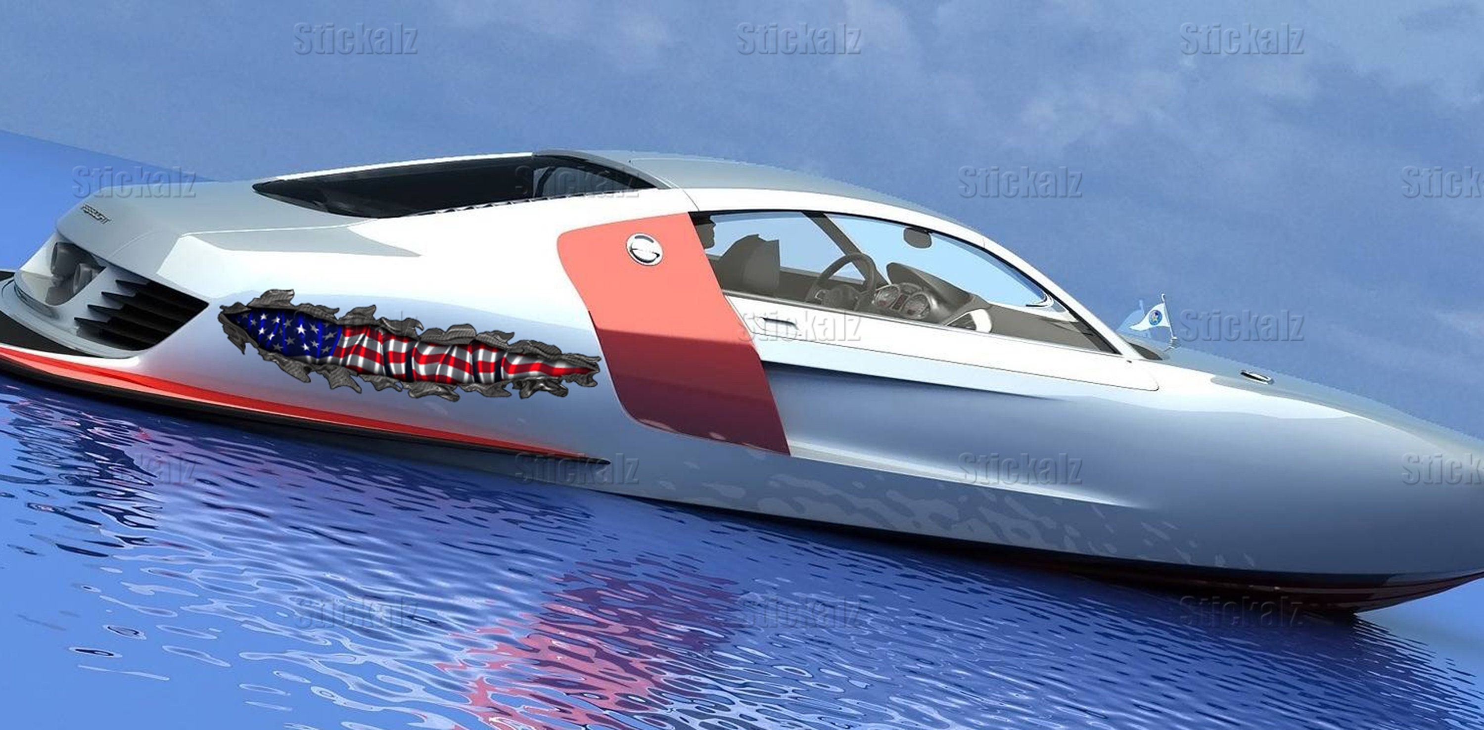 3D Watercraft Graphic USA Flag Boat Wrap Ripped Metal Full Color Speed ...