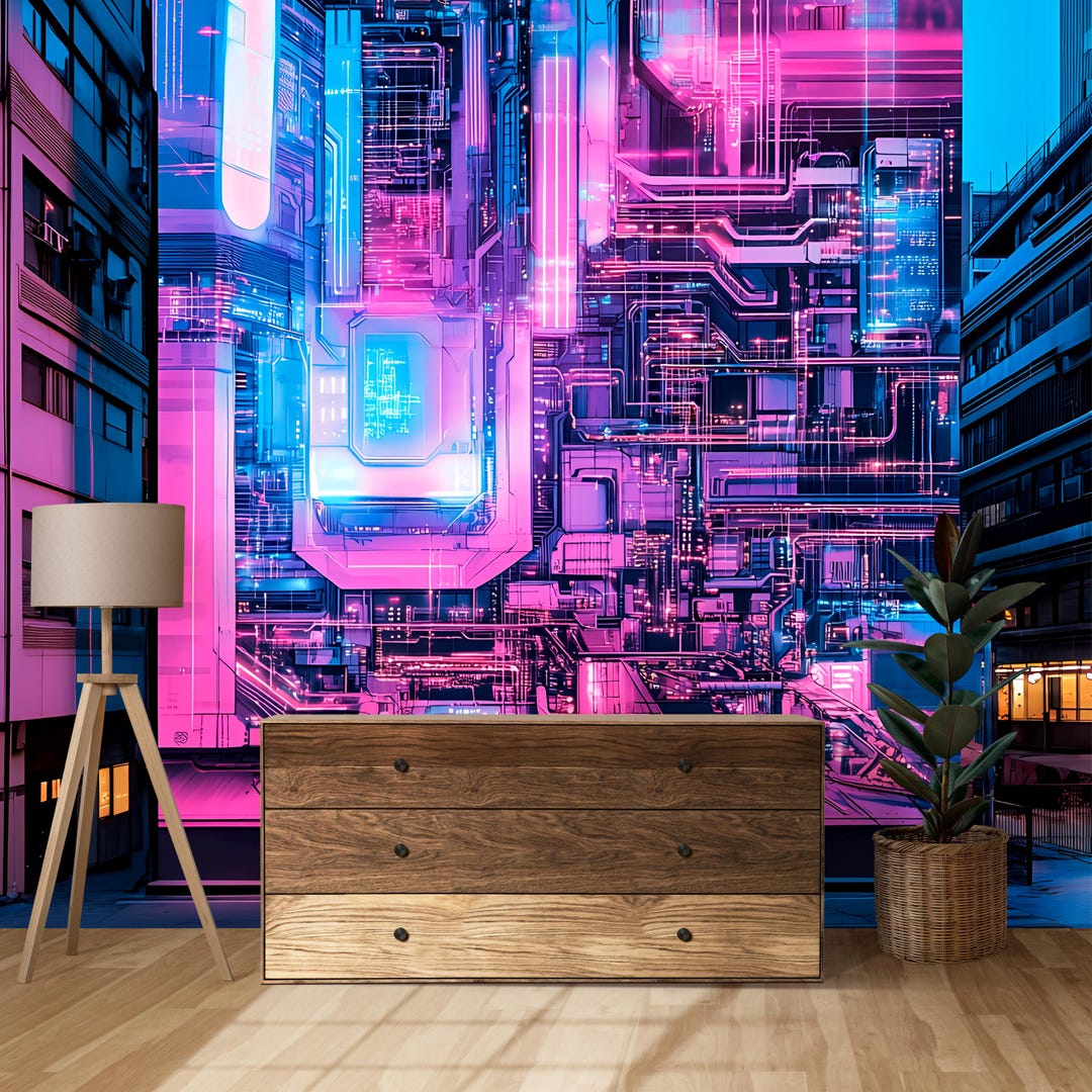 3D Cyberpunk Wallpaper / Futuristic Cyberpunk Wall Mural – 3D Neon City ...