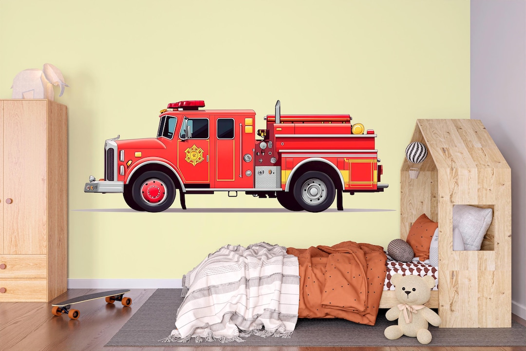 Fire Truck Wall Decal for Kids | Red Fire Engine Wall Sticker | Boys ...
