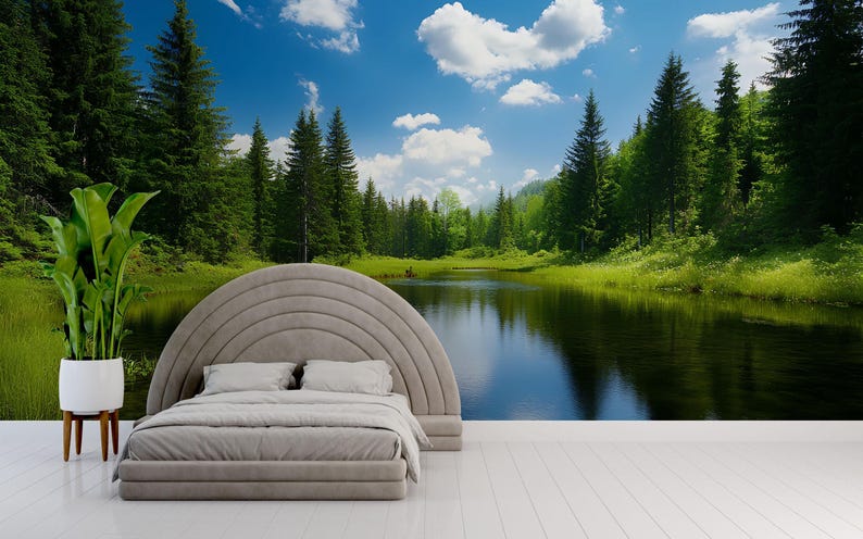 3D Forest Lake Wallpaper Mural for Bedroom or Living Room | Scenic ...