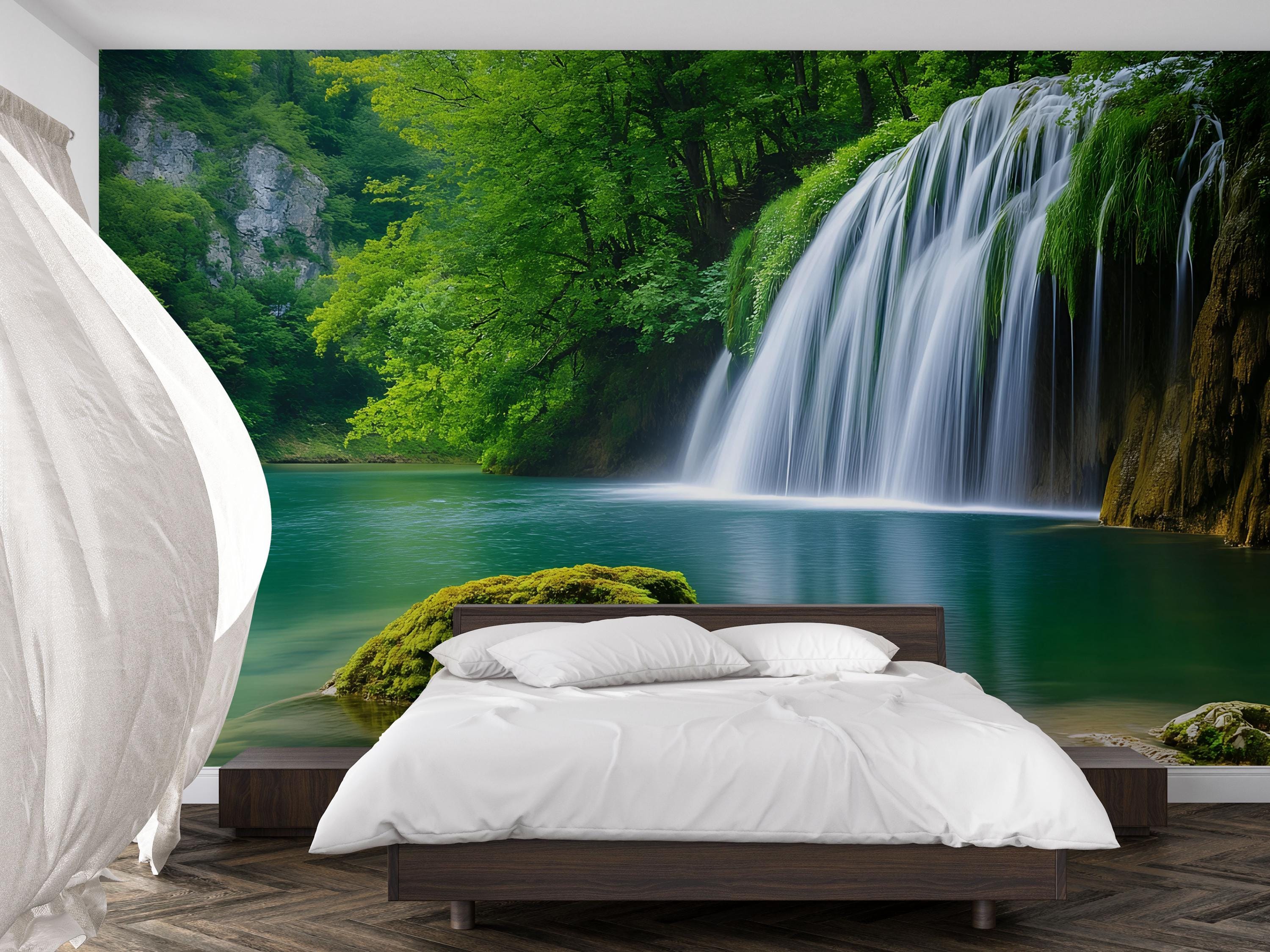 Vertical Waterfall Forest Wallpaper Mural | Lush Jungle Nature Wall Art ...