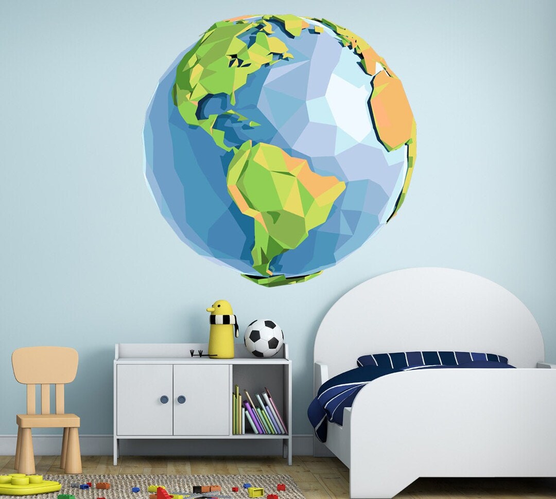 Planet Earth Polygonal Wall Decal, Planet Earth Polygon Sticker,modern ...
