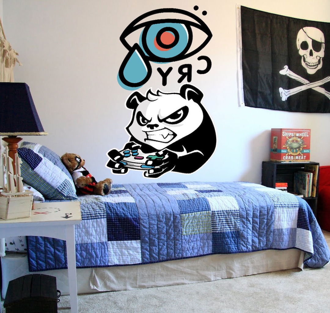Wall Decal Gamer Panda Art Stickers Eye, Children's Wall Sticker Player ...
