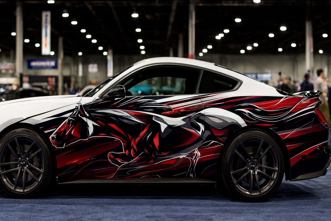Black Red Mustang Horse Car Wrap | Custom Racing Vinyl | Muscle Car ...