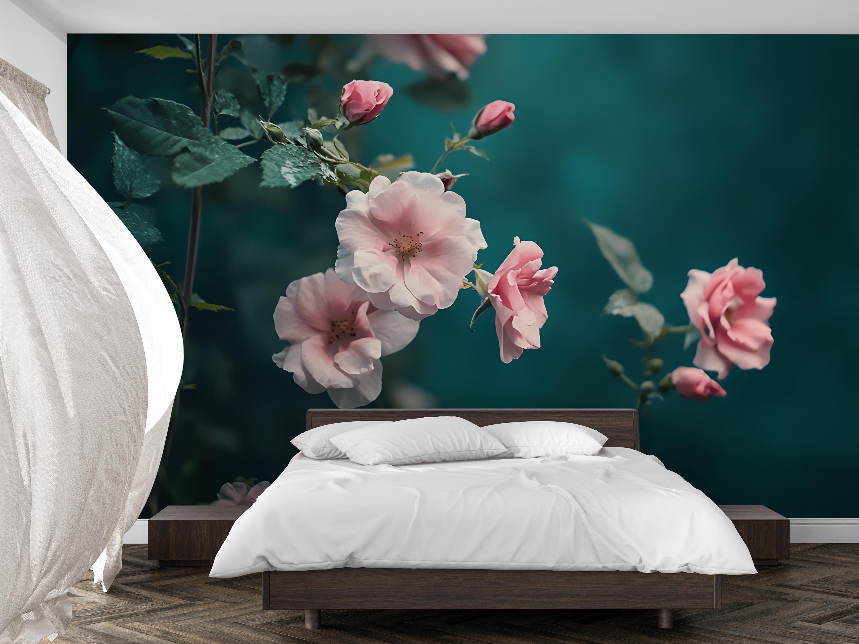 Rose Flower Wallpaper / Vintage Roses Wall Mural / Floral Peel and ...