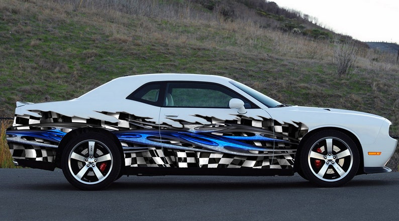 3D Racing Flag Car Decal – Tribal Checkered Flag Vinyl Wrap – Racing ...