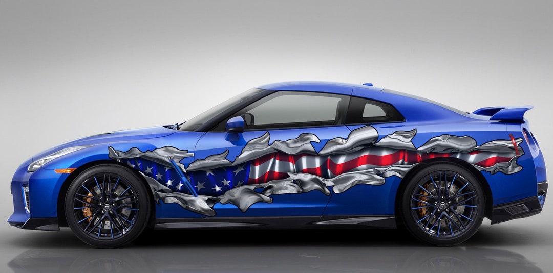 USA Flag Car Vinyl Sticker, USA Flag Car Side Wrap, American Flag Full ...